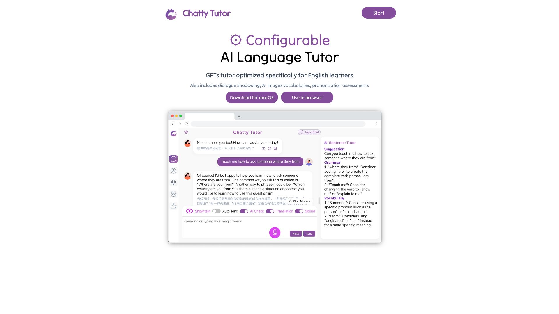 Chatty Tutor - AI language tutor optimized for English learners with ...