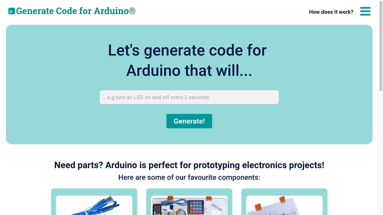 Duino Code Generator - AI-powered Arduino code generator for easy project development. | AI-U.com
