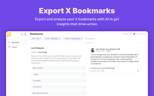 Export X Bookmarks - Tool to save, organize, and analyze X bookmarks ...