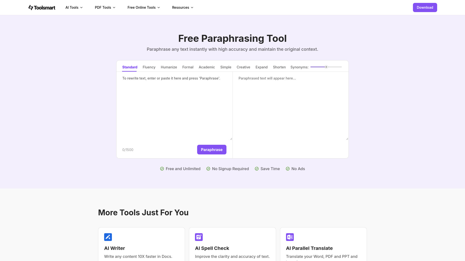 Free Paraphrasing Tool-toolsmart - Free online tool to paraphrase text ...