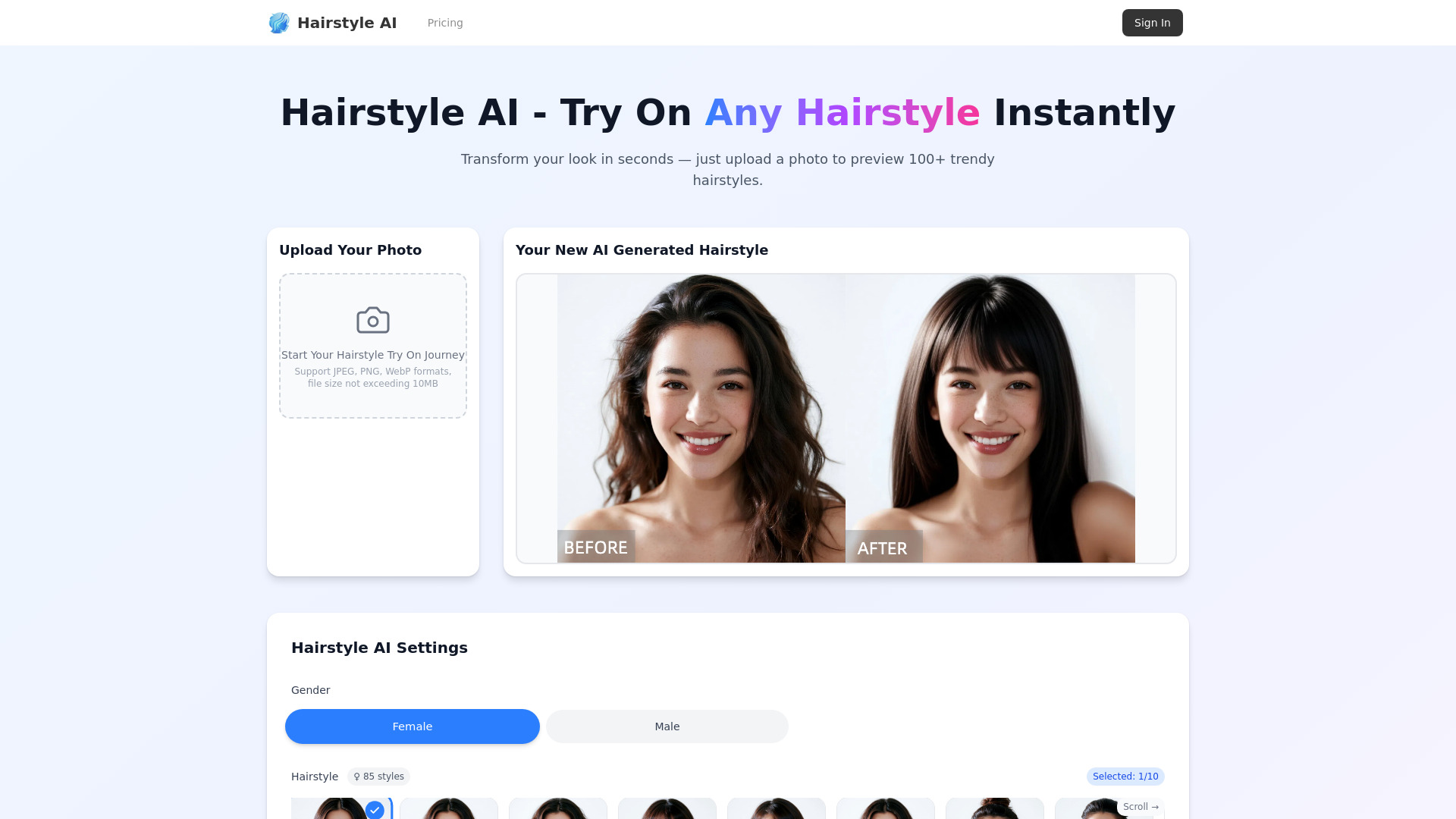 Hairstyle AI - AI tool for virtual hairstyle and color try-on. | AI-U.com