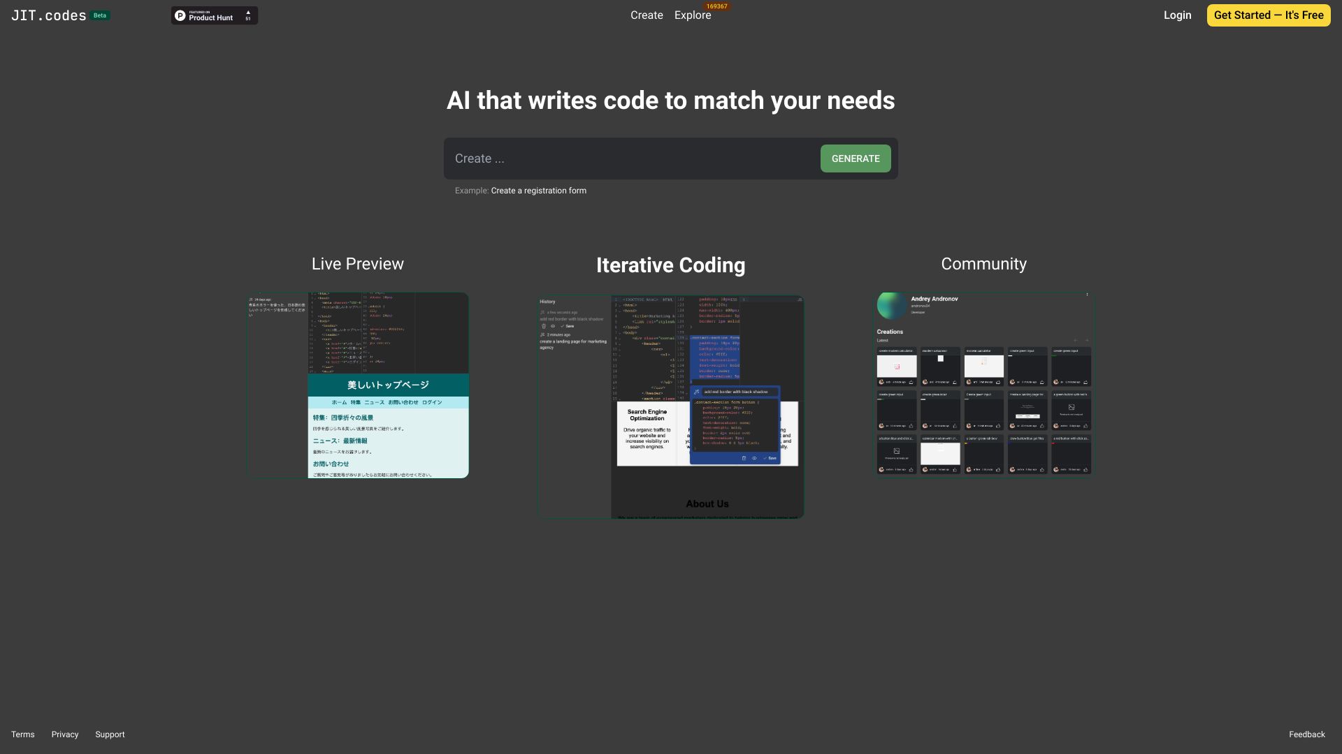 Jit.codes - AI coding assistant for code generation and a community for sharing AI-generated ...