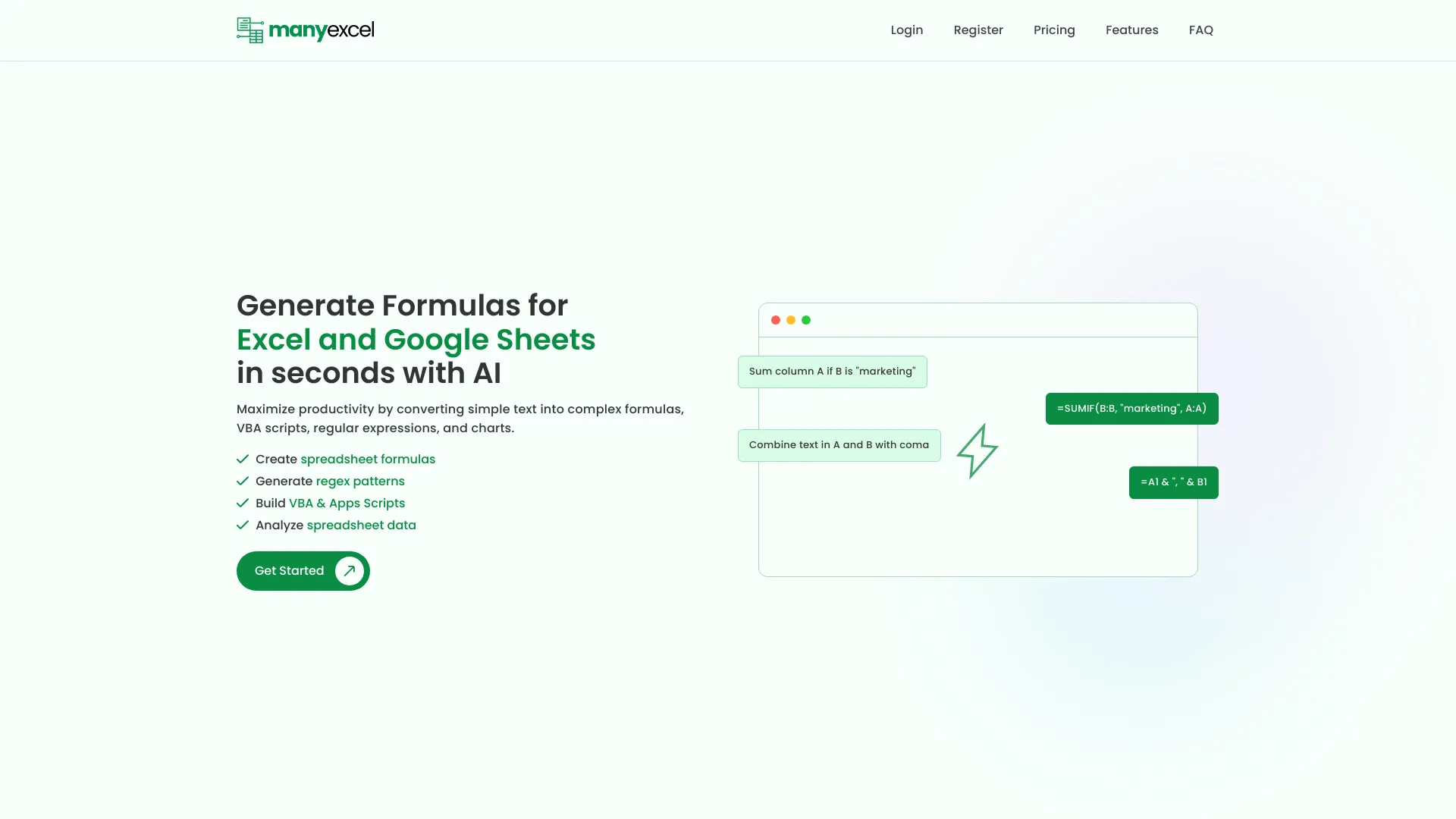 Manyexcel - AI-powered tool for generating Excel and Google Sheets formulas and scripts. | AI-U.com