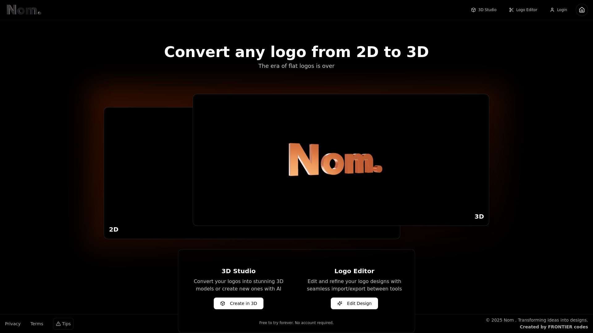 Nom3d.studio - AI-powered platform for 2D to 3D logo conversion and ...