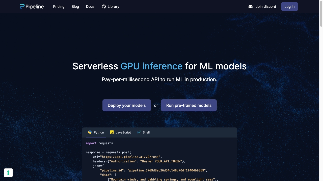 Pipeline AI - Serverless GPU inference platform for fast ML model deployment and scaling. | AI-U.com