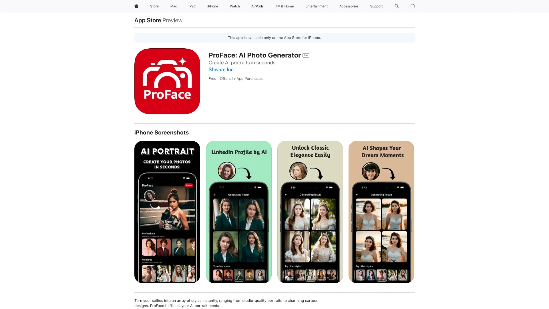 Proface - AI-powered app to transform selfies into various styles and scenes. | AI-U.com