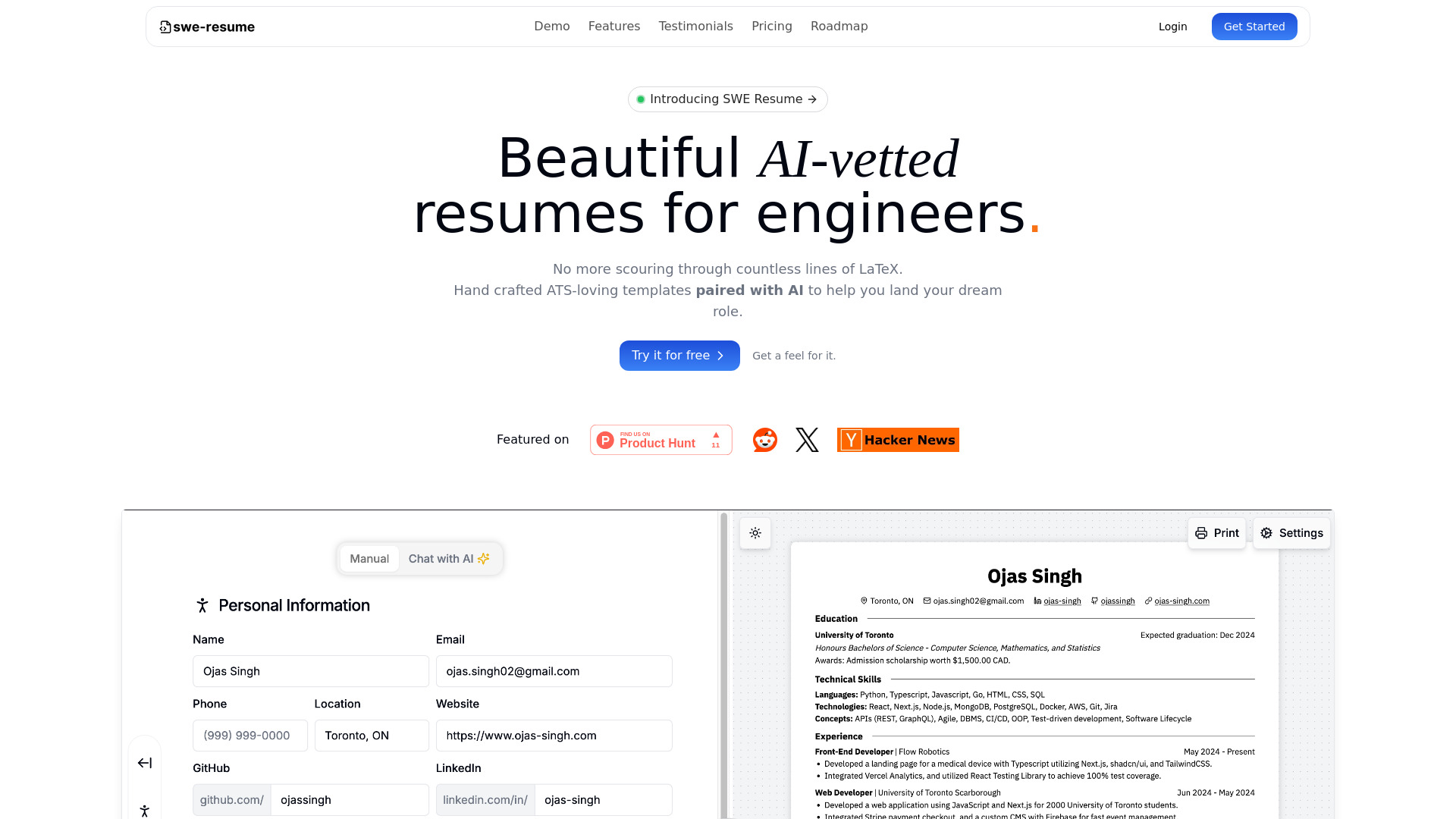 Swe-resume - AI-powered resume builder for software engineers with ATS ...