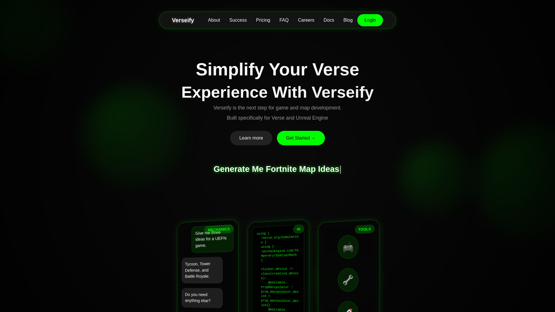 Verseify - AI-powered platform for UEFN development, offering Verse code generation and more ...