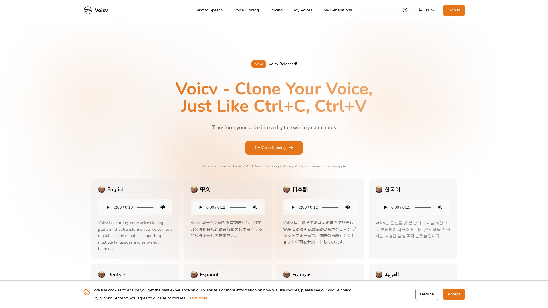 Voicv - Voice Cloning - AI-powered voice cloning, text-to-speech, and ...